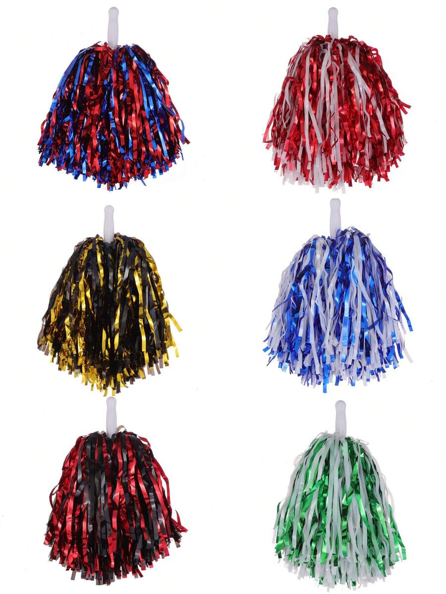 2pcs Cheerleading Pom Poms With Stick Handle, Metallic Foil Pom Poms ...