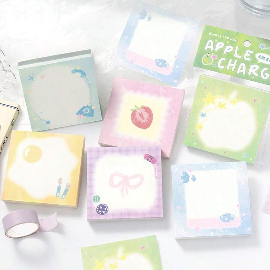 100 Sticky Notes, Six Color Cartoon, Sweet And Cute Writing Paper, Memo ...