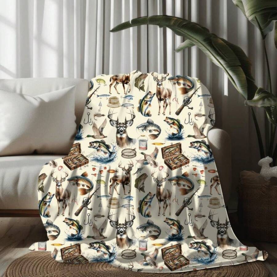 Comfortable Retro Hunting Fishing Blanket - Soft Plush Design With ...