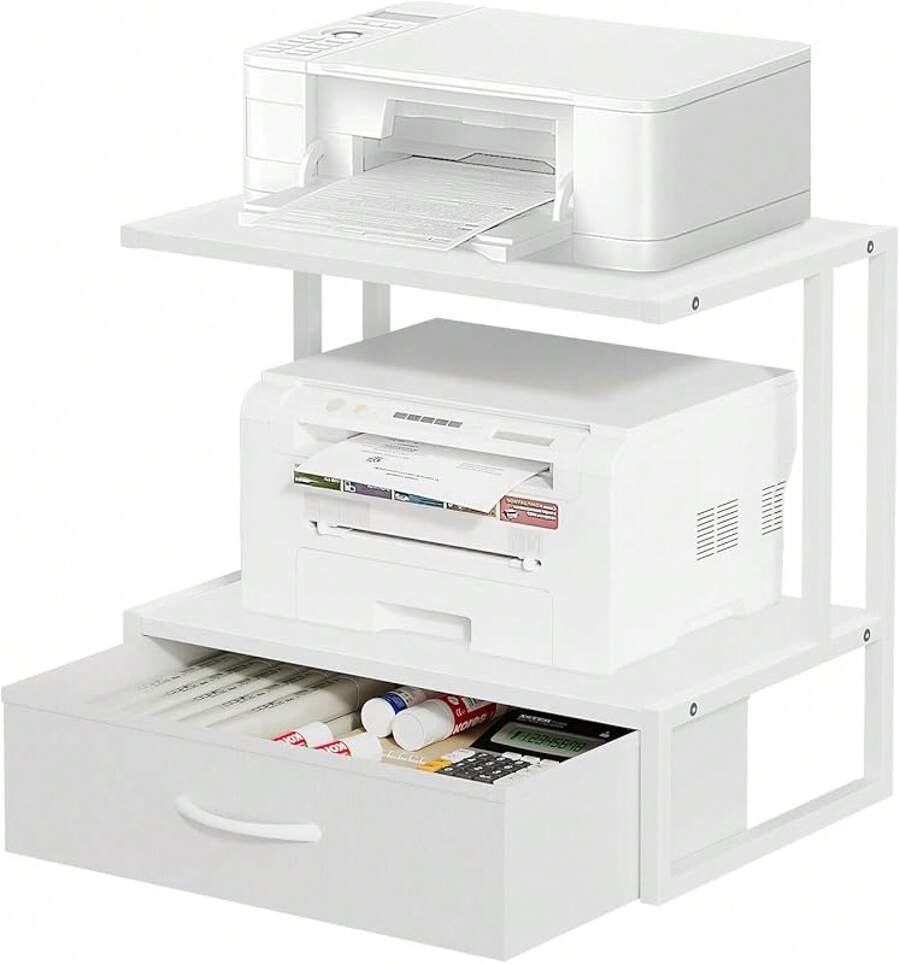 Printer Stand With Storage For Desk, With Fabric Drawer Desktop Printer ...