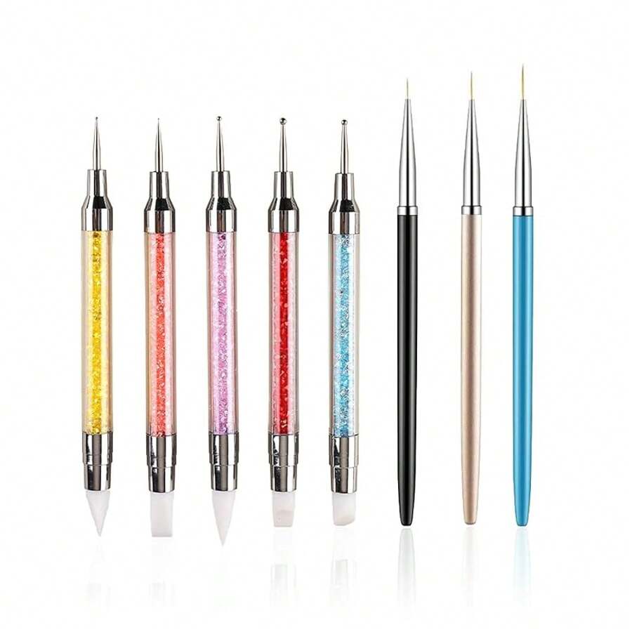 5PCS Dual-Ended Nail Art Sculpture Pen Dotting Tools, Silicone Nail Polish Brushes Stainless ...