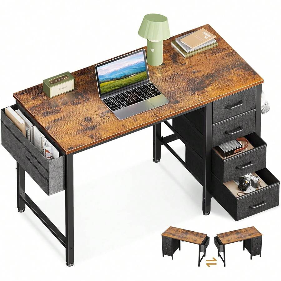 Casaottima 48-Inch Computer Desk With 4 Fabric Drawers - Home Office ...