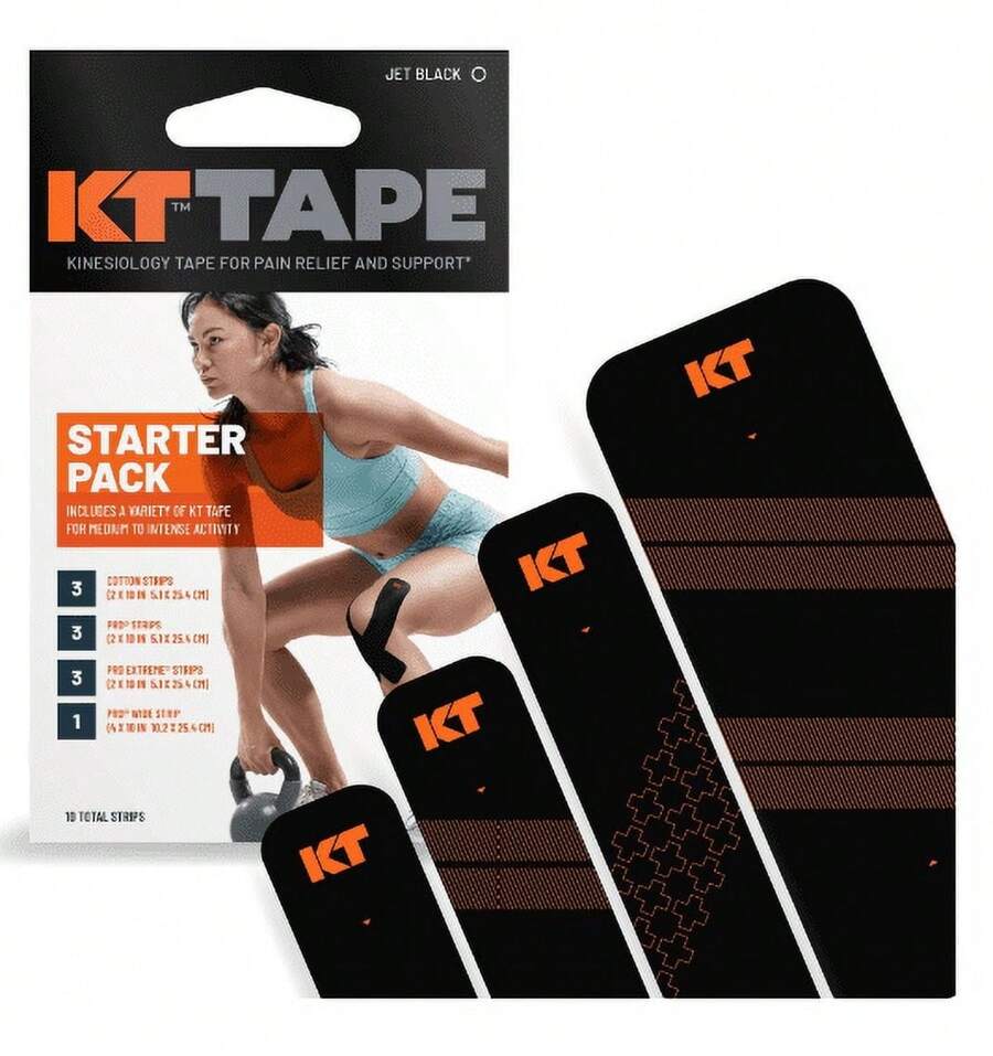 KT Tape Starter Pack - Variety Of Kinesiology Tape For Medium To Intense Activities, Black, 10 ...