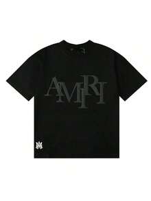 AMIR Letter Print Casual Loose Unisex Couple Short Sleeve Graphic T ...