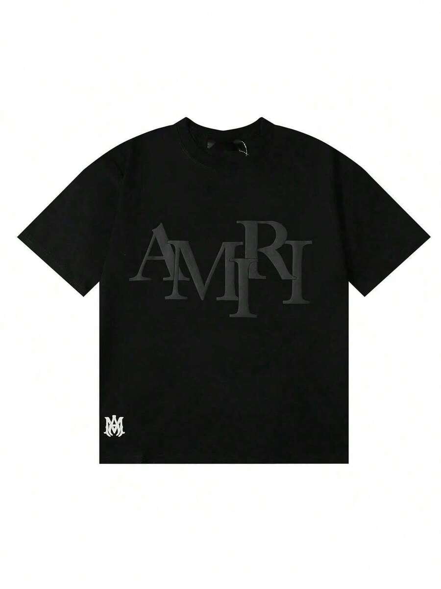 AMIR Letter Print Casual Loose Unisex Couple Short Sleeve Graphic T ...