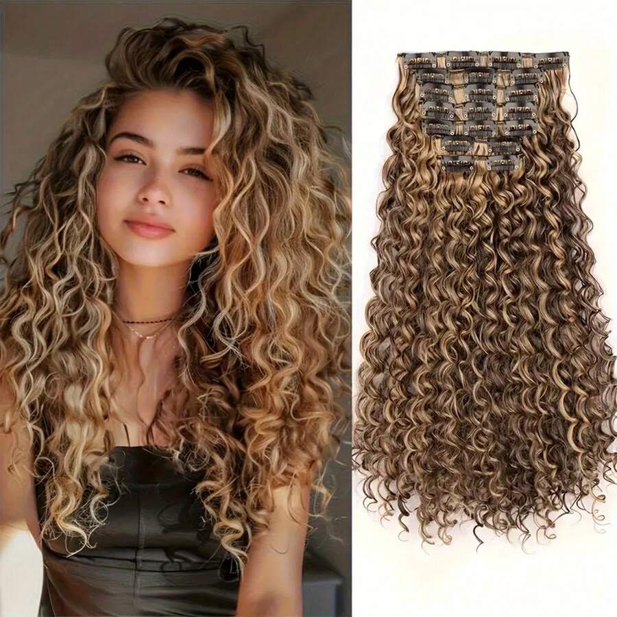 Wave Synthetic Curly Clip In Hair Extensions Fake Hair Clip In 7Pcs ...