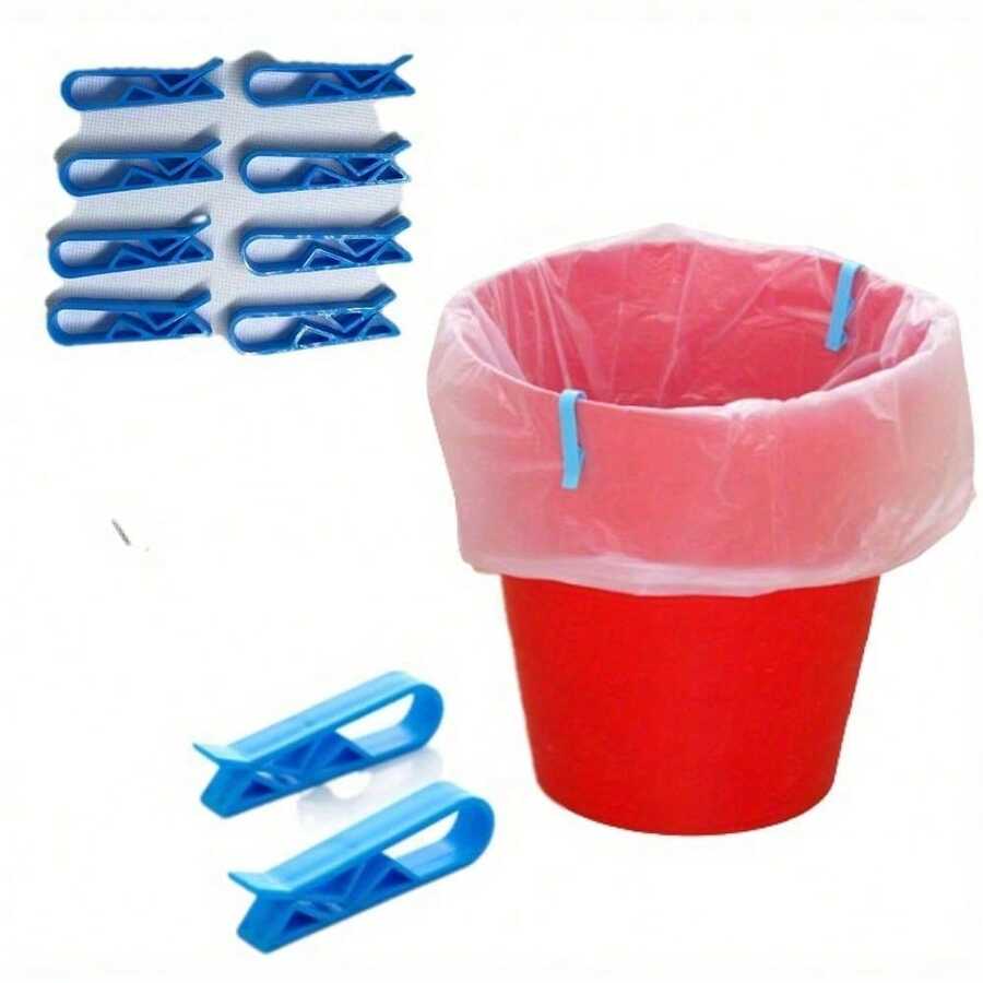 10PCS Non-Slip Trash Bag Clips - Blue Plastic Garbage Can Holder For ...