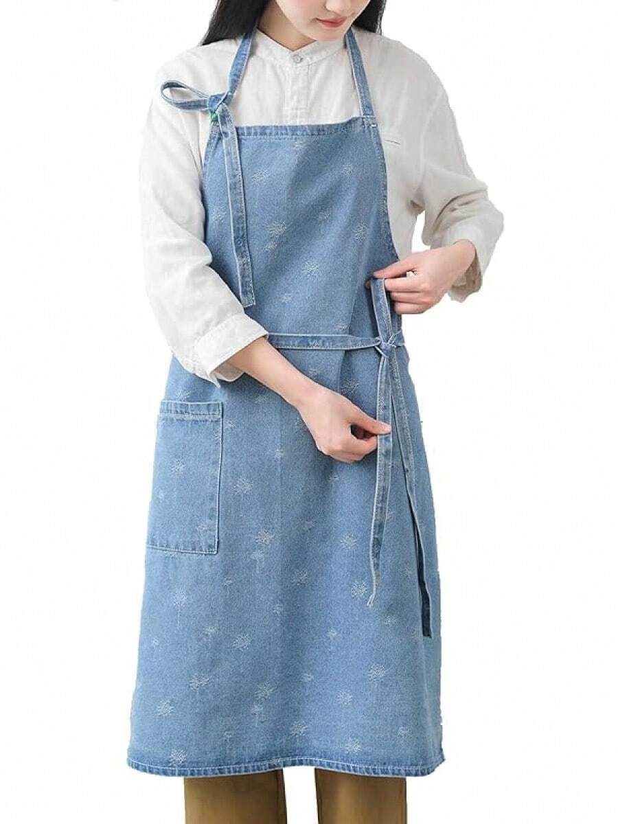 Cotton Denim Apron Soft - Unisex Adjustable Bib Apron With 5-Pockets ...