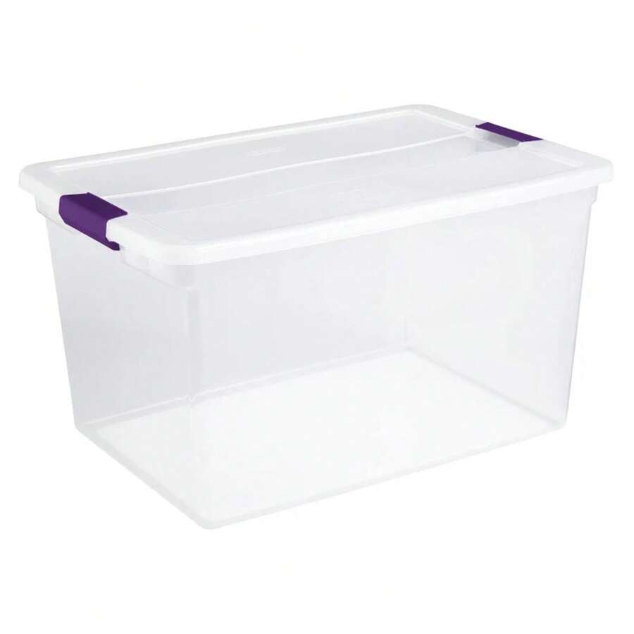 Sterilite 66qt Clear View Latch Storage Box - Purple Locking Latches ...