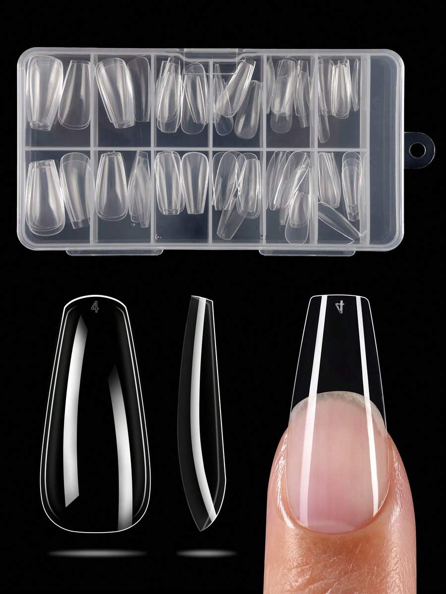 120PCS Nail Extensions, Transparent Ballet Nail Tips Fully Covered With ...