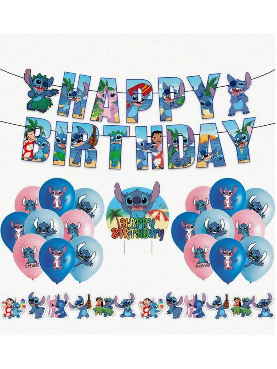 Disney 1Set Anime Cartoon Lilo & Stitch Angel Birthday Party ...