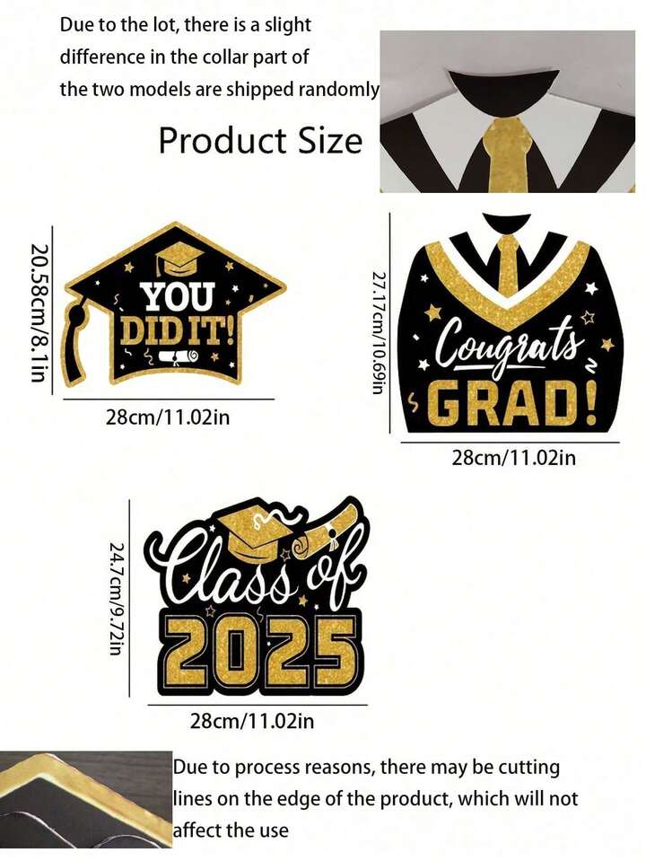 3PCS/1PC-Black Gold Graduation Class Of 2025 Yard Sign ...