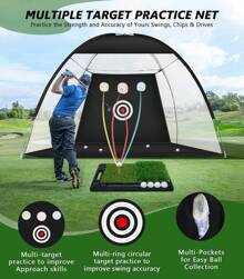 Golf Net,10x7ft Golf Practice Net With Heavy Base Dual-Turf GO LF Mat, All-In-One Mult-Target GO ...