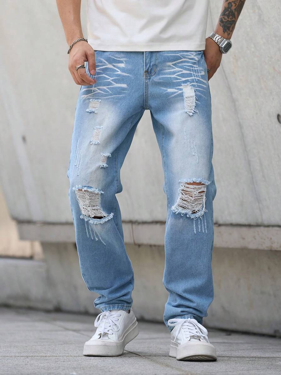 Jeans rasgados casuais de moda masculina para todas as estações ...