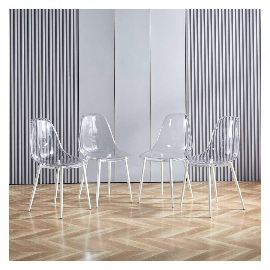 Dining Chairsof 4, Modern Kitchen Chairs With Transparent Seat, Acrylic ...