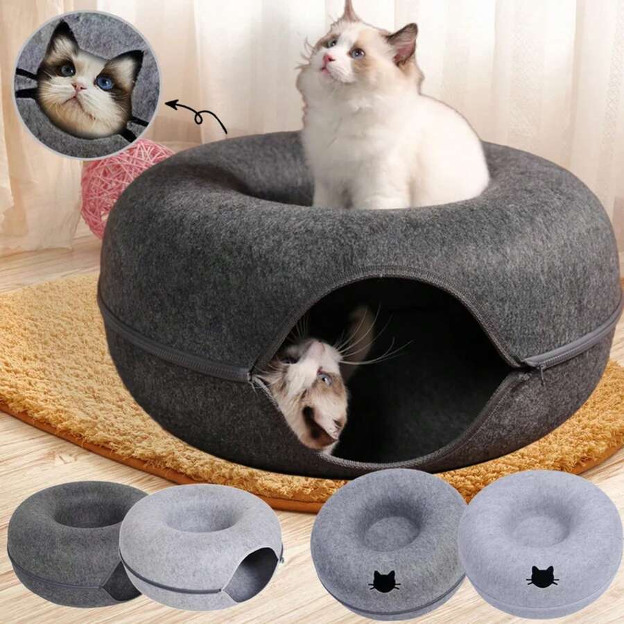 Felt Donut Bed Cats House With Breather Hole Dog Bed Interactive Toys ...