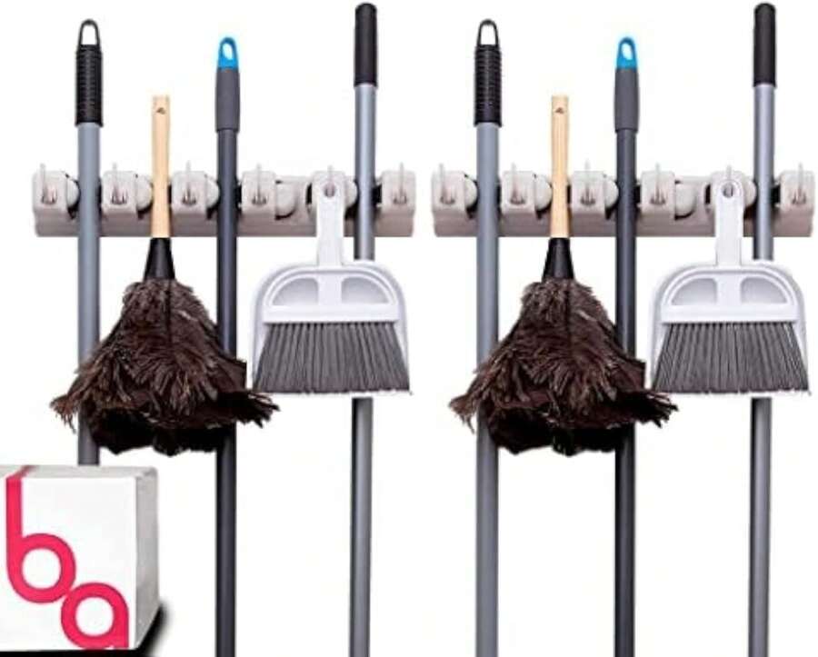EXTRA GRIP Mop & Broom Holder Wall Mount - Wall Hanging Garden Tool ...