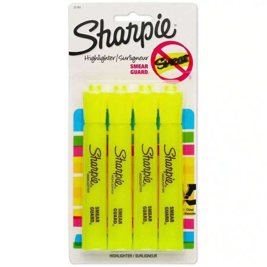 Sharpie 4pk Highlighters Smear Guard Chisel Tip Yellow: Bold Markers ...