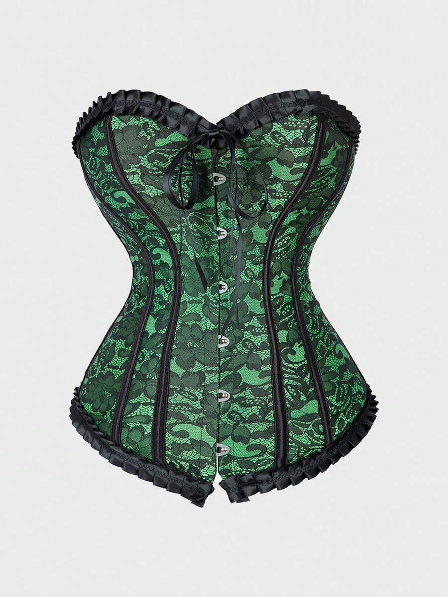 Corset Tops For Women Ruffle Strapless Corset Bustier, Floral Jacquard ...