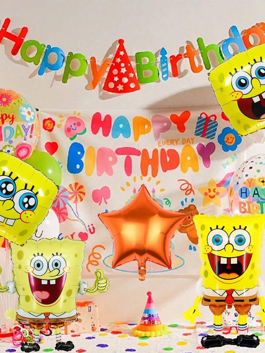 5PCS Cartoon Theme Spongebob Balloons And Birthday Party Decorations ...