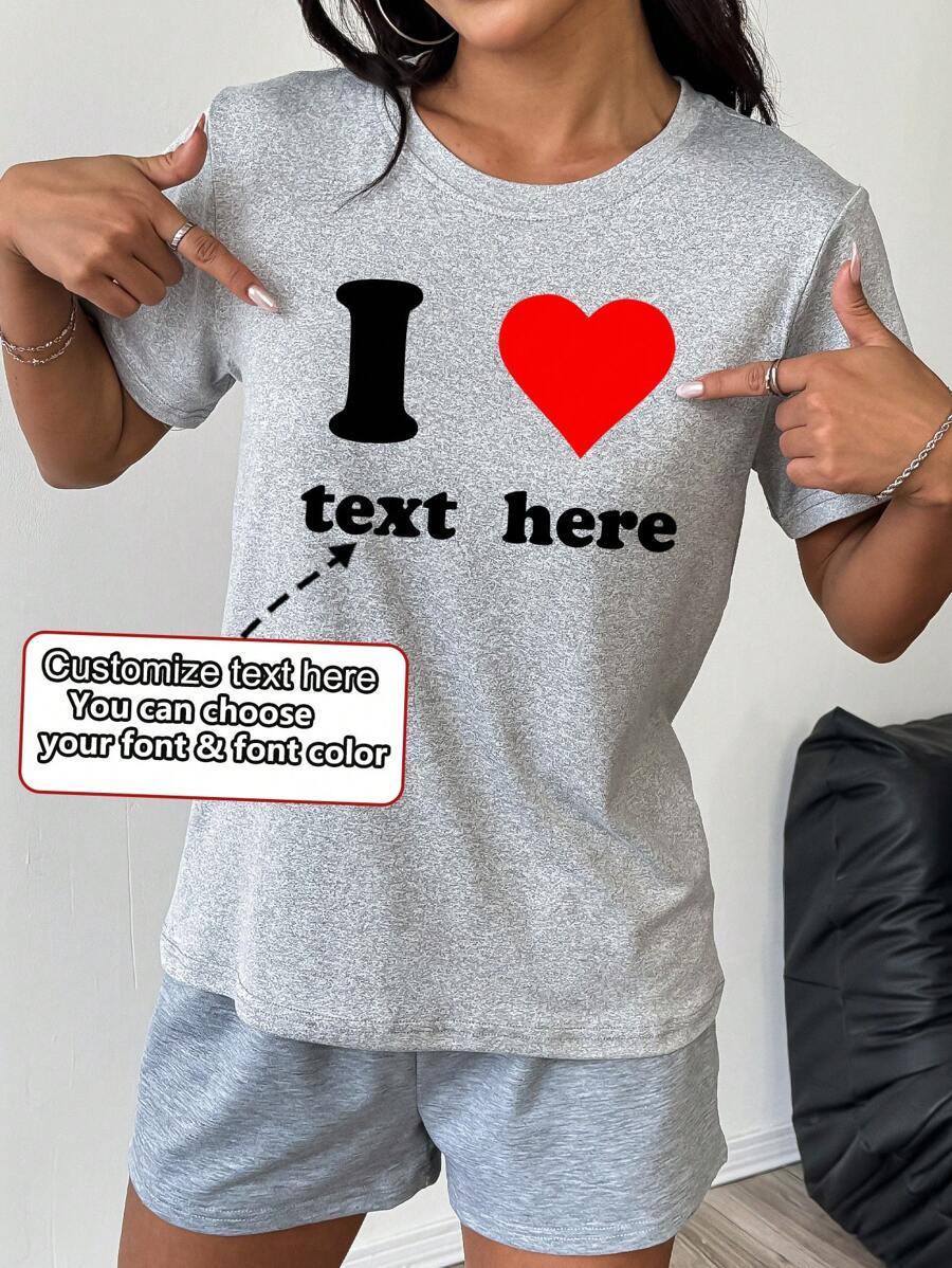 Custom Women S Short Sleeve T Shirt Customize I Love Theme Patterns Add Your Own Text Choose