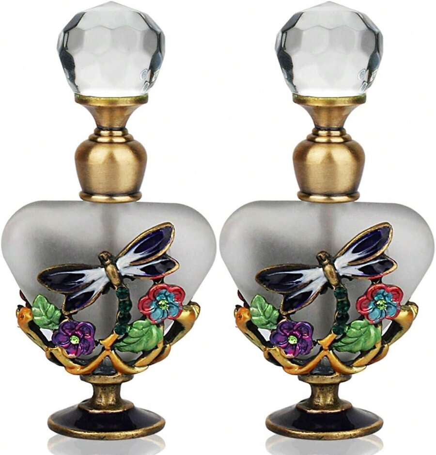 YU FENG Vintage Dragonfly Pewter And Glass Perfume Bottle With Diamand ...