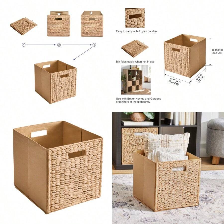 Collapsible Woven Cube Storage Bin Water HyacinthStorage Bins Back To ...