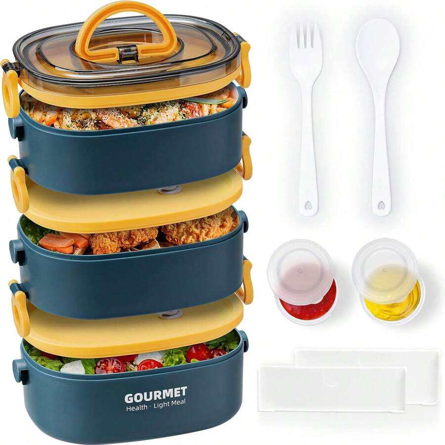 Bento Box Adult Lunch Box,Leak-Proof Kitchen Items, Daily Gift Stacking Lunch Box, (3-Tier ...