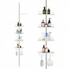 4 Tier Adjustable Telescopic Shelf Bathroom Organiser Corner Rack ...