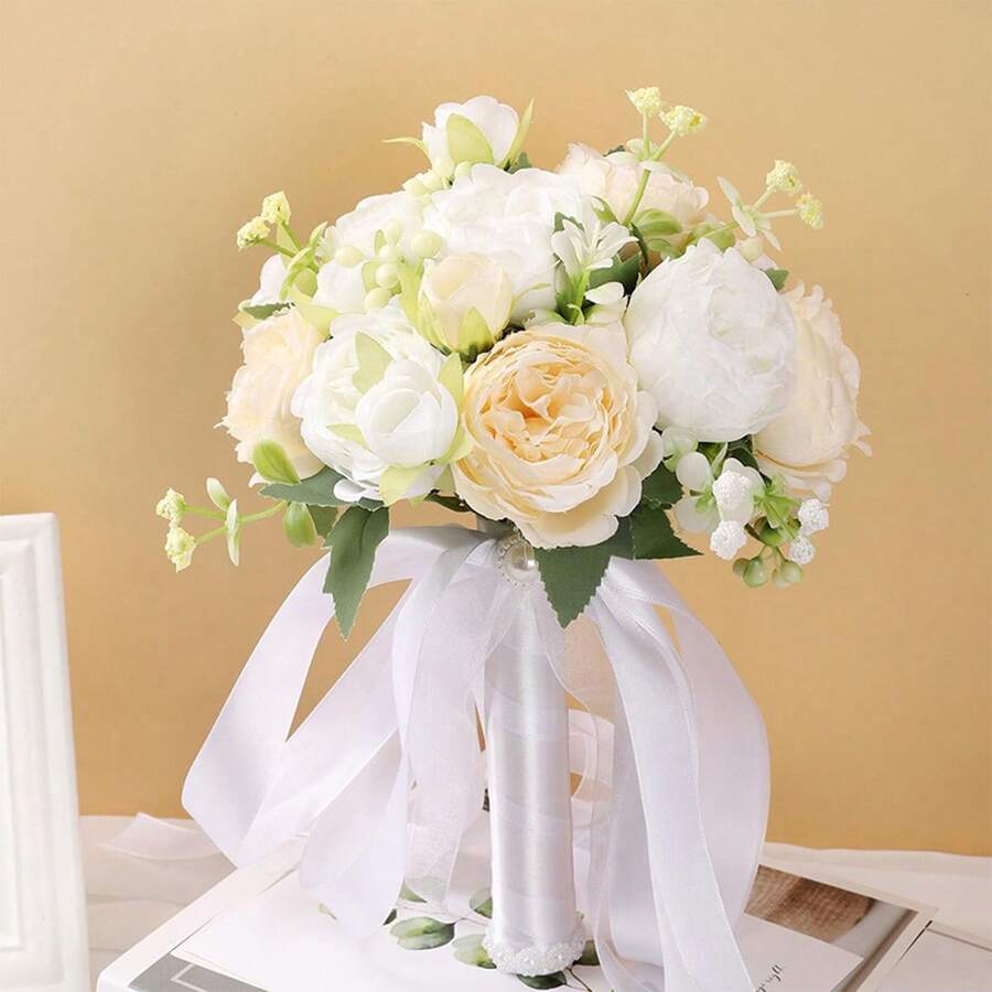1PC Artificial Roses Bridal Wedding Bouquet 9.84IN Wedding Silk Peony ...