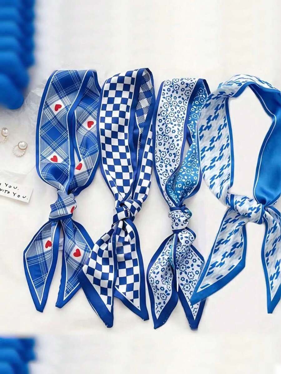 4 Packs Klein Blue Headbands - 4 Styles Silk Hair Scarf For Women ...