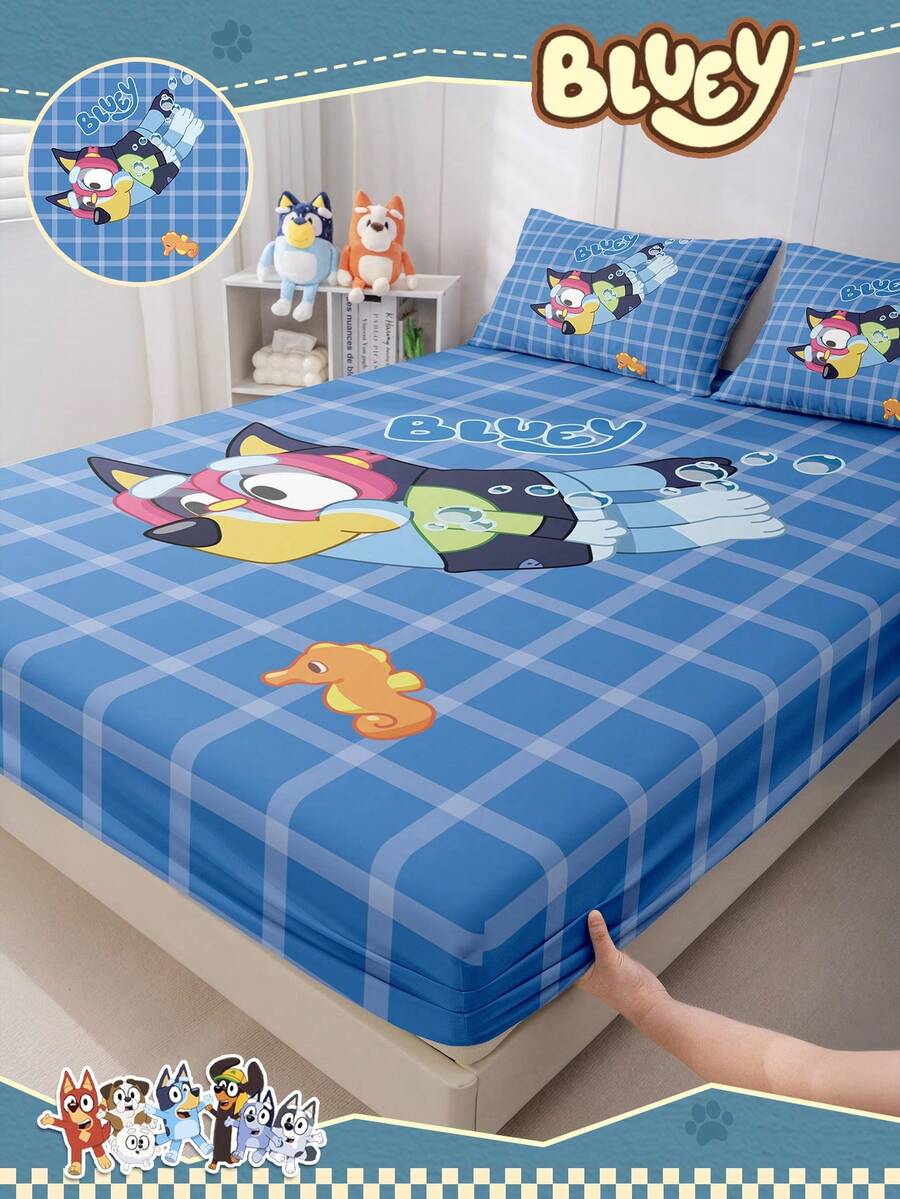 Bluey 1pc Bluey Fitted Sheet, Bluey And Seahorse Pattern Bedding, Cozy ...