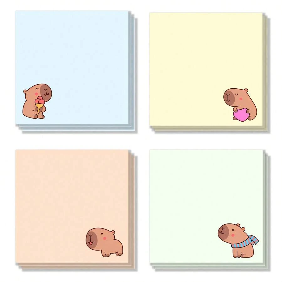 4PC Cute Capybara Note Paper - Cute Cartoon Capybara With Lollipops And ...