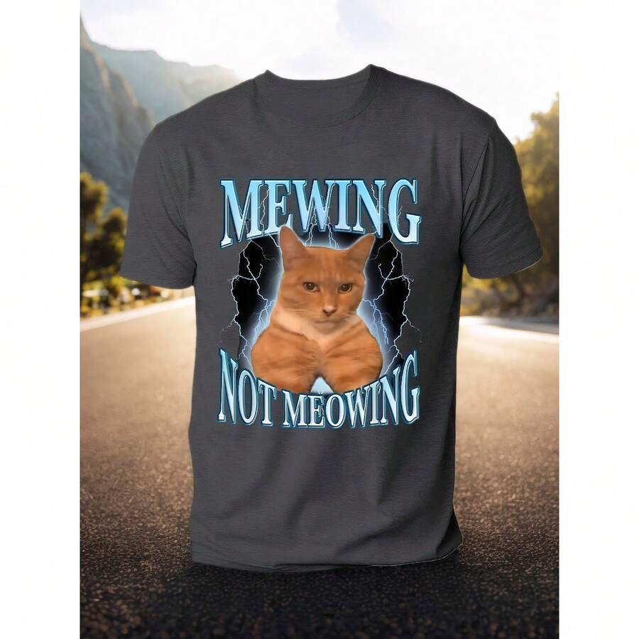 Funny Cat Meme Mewing LooksMax Meowing Cat Fashion T-Shirt As Present ...