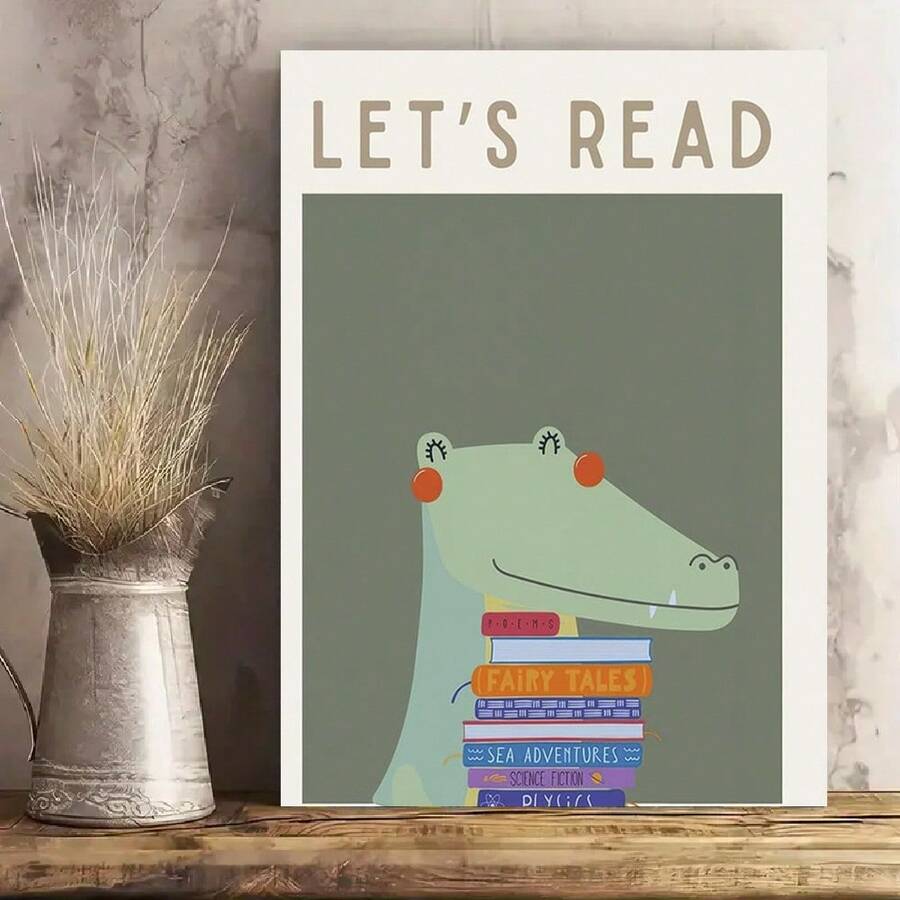 Framed Cute Crocodile Animal Reading Posters Let's Read Kids Quote ...
