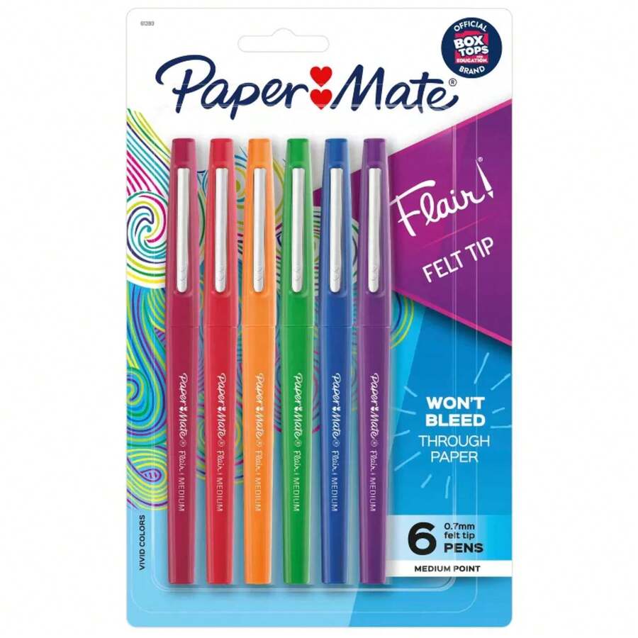 Paper Mate 6ct Pens Flair Core Medium Tip Assorted Colors: Felt Tip ...