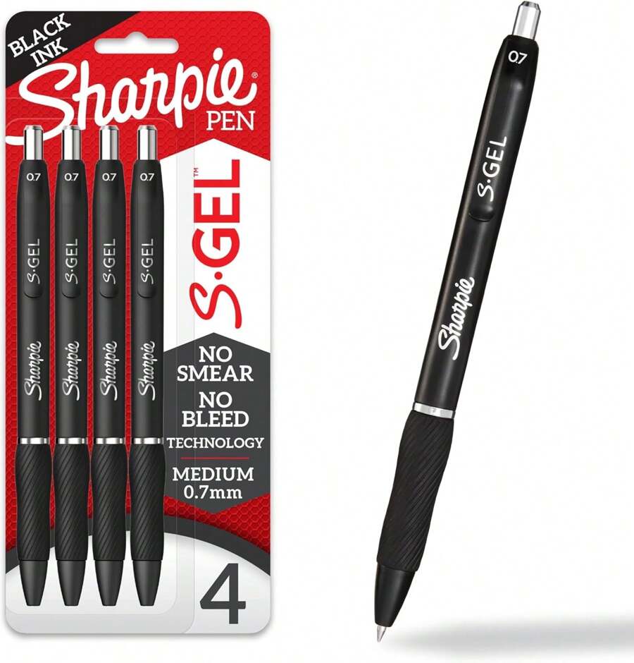 Sharpie S-Gel Pens, Medium Point (0.7mm), Black Ink, 4 Count - Ideal ...