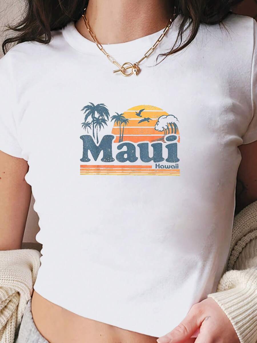 Patterns Retro Style Maui Hawaii Fashion Women's Short Sleeves | SHEIN USA