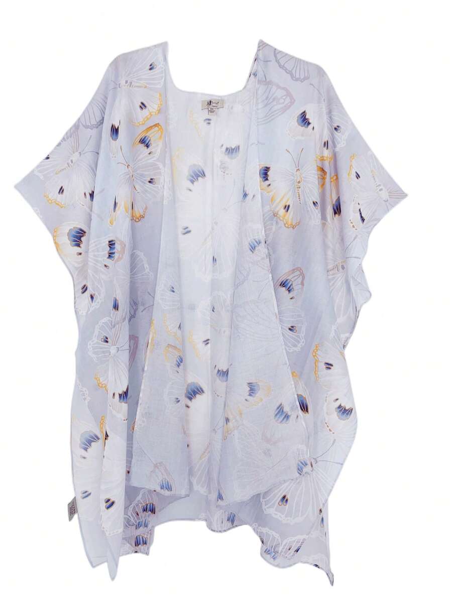 Sliver Gray Butterfly Artisan Lightweight Kimono Cover-Up/Batwing ...