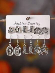 6 Pairs/12 Pairs Western Cowboy Earring Set, Vintage Western Style ...