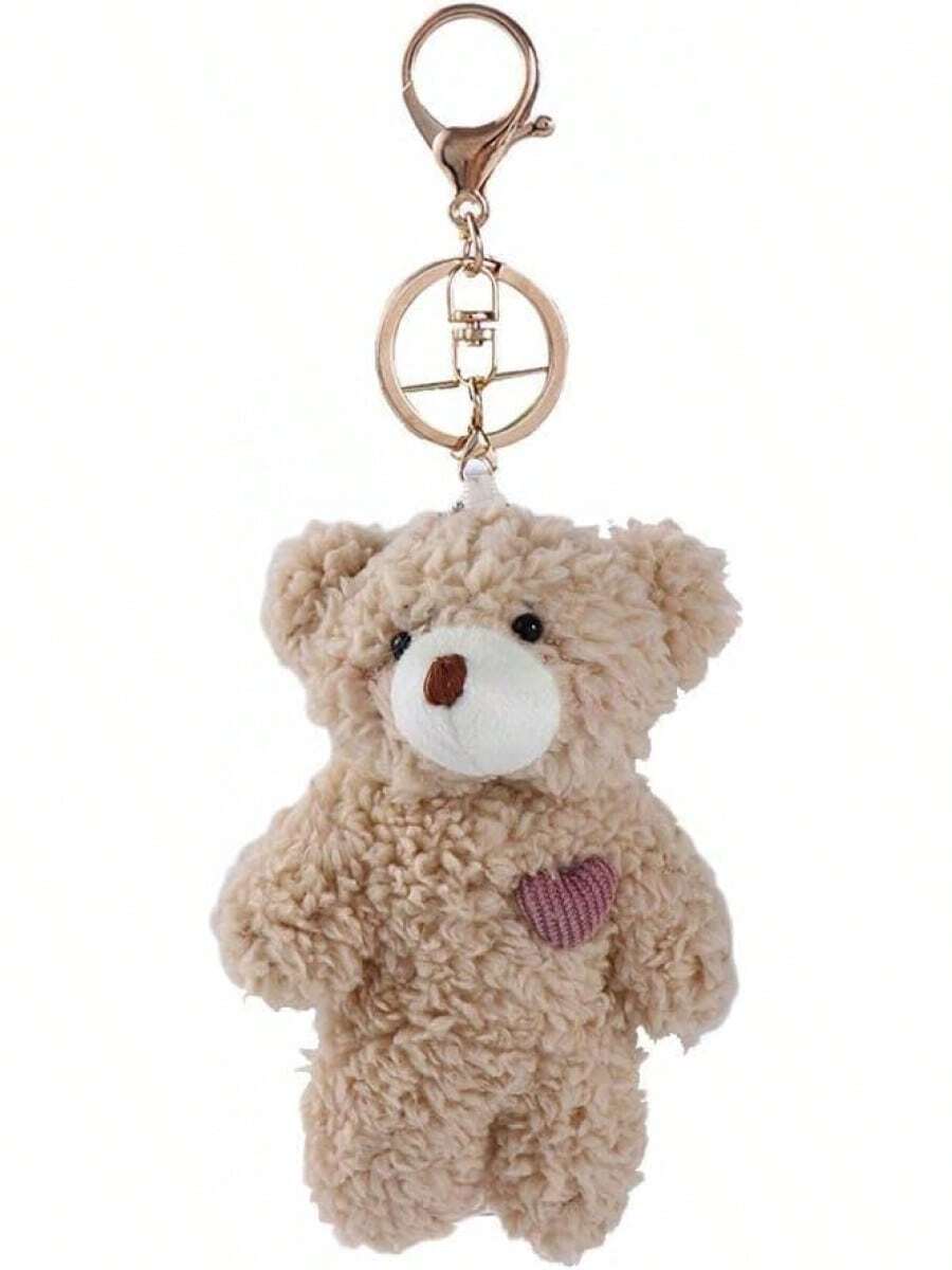 1Pc Pink Heart Plush Stuffed Keychain Backpack,Soft Cotton Chain ...