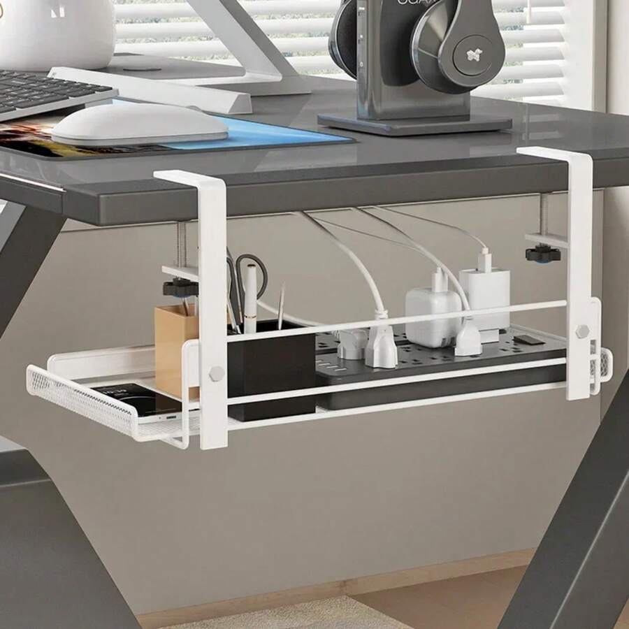 Under Desk Cable Management Tray, No Drill Steel Desk Cable Organizers ...