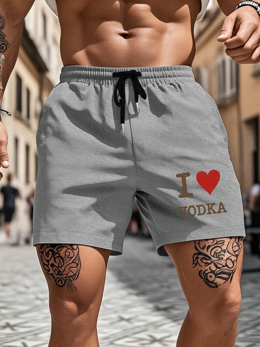 Heart I Love Vodka Distressed Design Large Size Men's Shorts | SHEIN USA