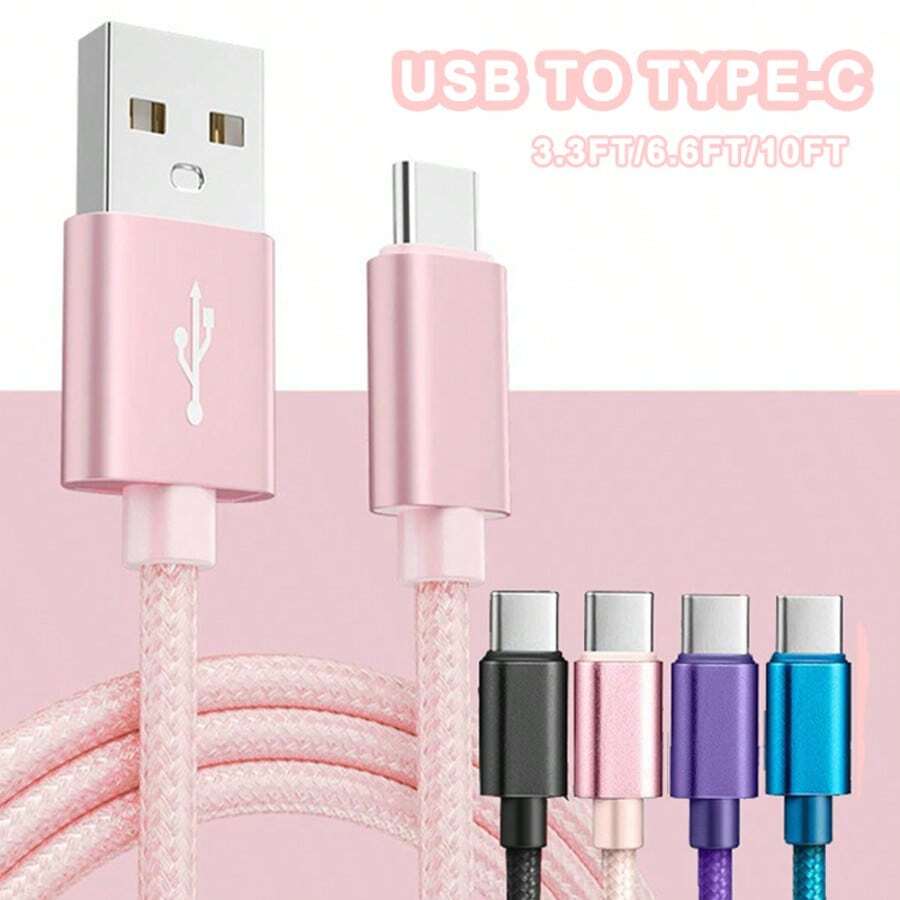 1pc USB Type-C Fast Charging Cable, Nylon Braided, 3.3ft/6.6ft/10ft ...