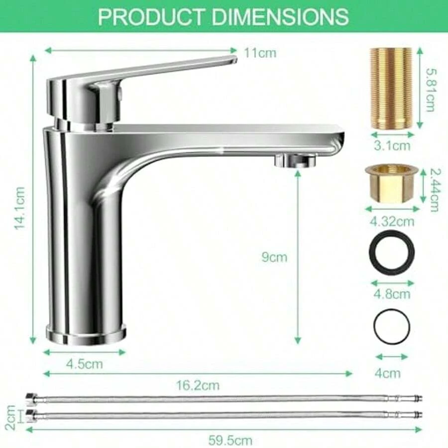 Bathroom Sink Single Handle Mixer Tap With Flexible Hose, Chrome Plated ...