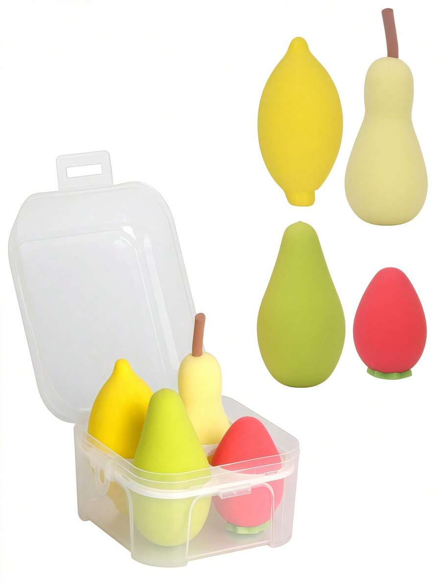 4 piezas Esponjas de maquillaje con forma de fruta adorable + 1 caja de ...