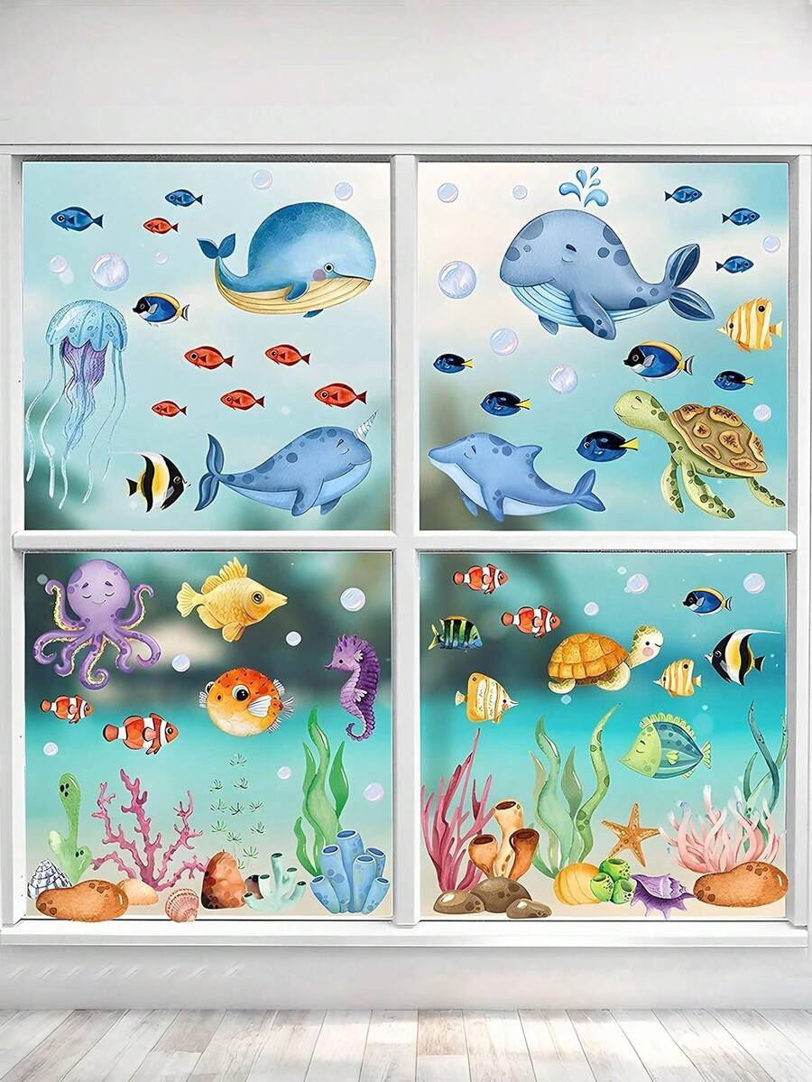 134pcs-Ocean Wall Decals, Ocean Animal Theme Window Stickers ...
