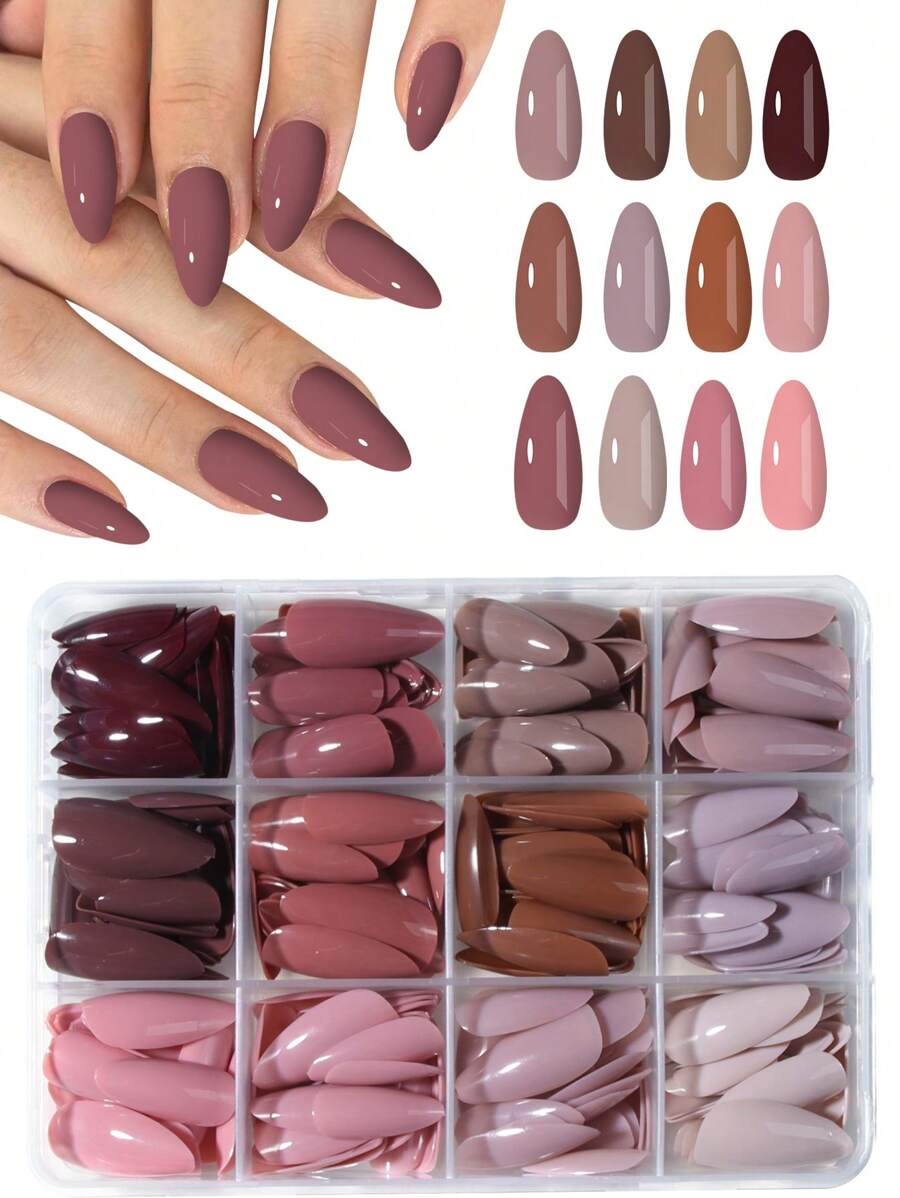 288pcs (12 Mixed Colors) Almond-Shaped Glossy Brown & Light Brown ...