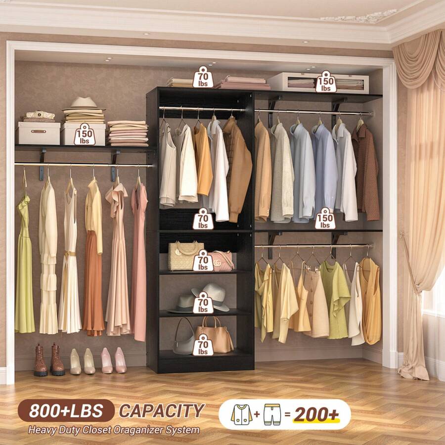 96'' Closet System Heavy Duty Wood Walk In Closet Organizer W/ 3 ...