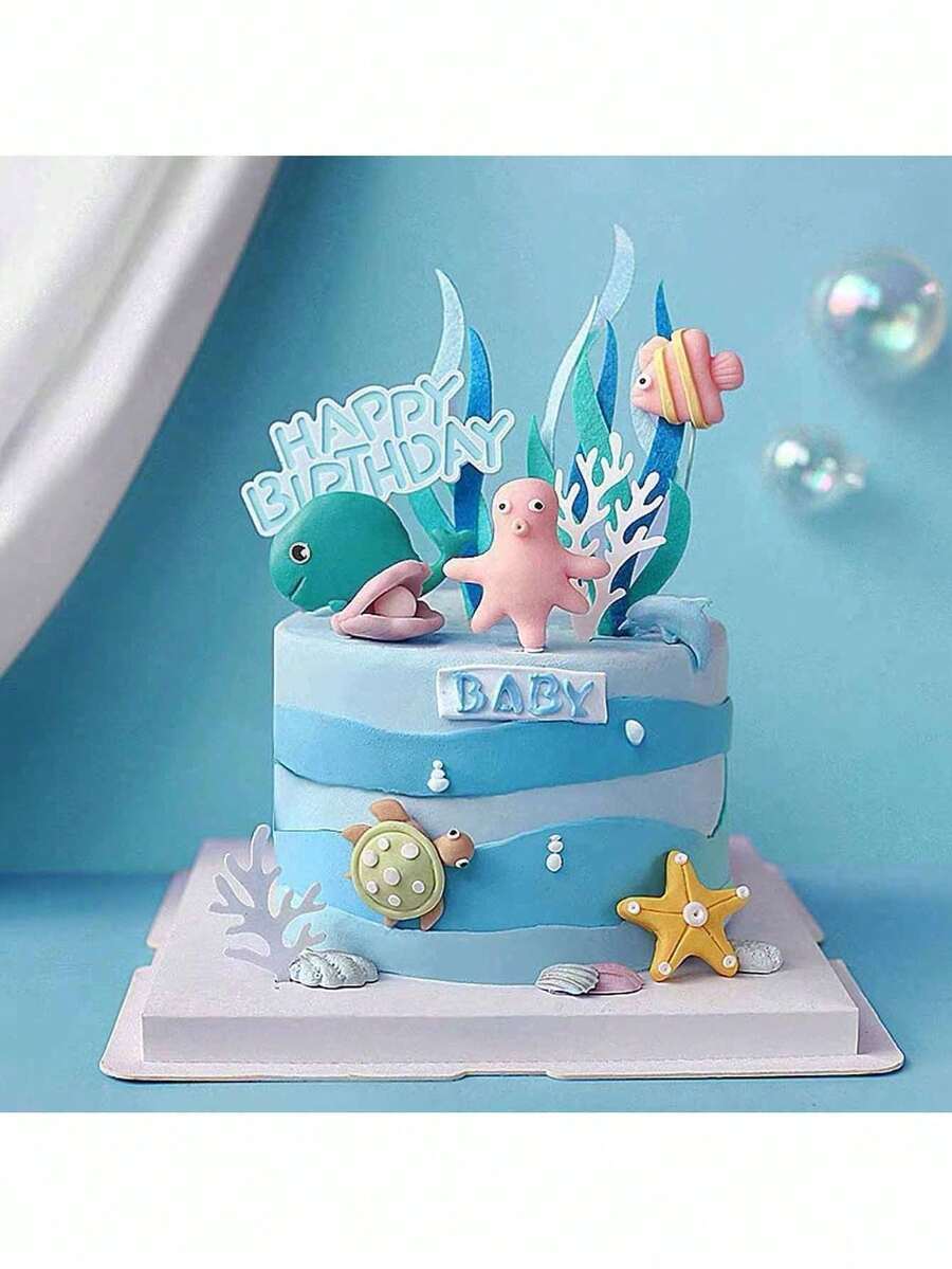 11PCS Ocean Theme Cake Toppers, Soft Clay Small Tropical Fish Octopus ...